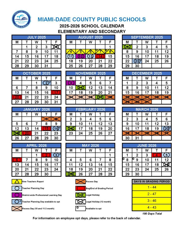 Miami-Dade County Public Schools Calendar 2025-2026