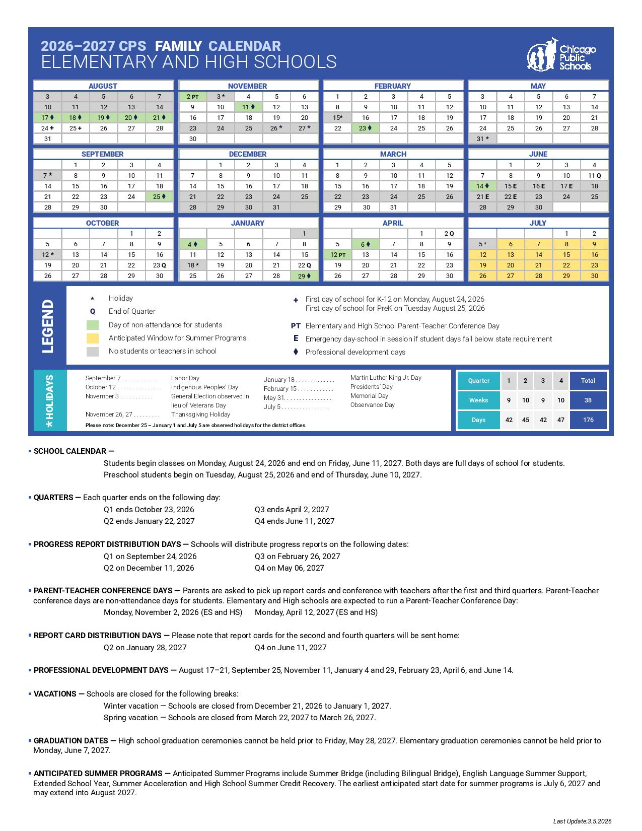 Chicago Public Schools Calendar 2026 2027 Holiday Schedule