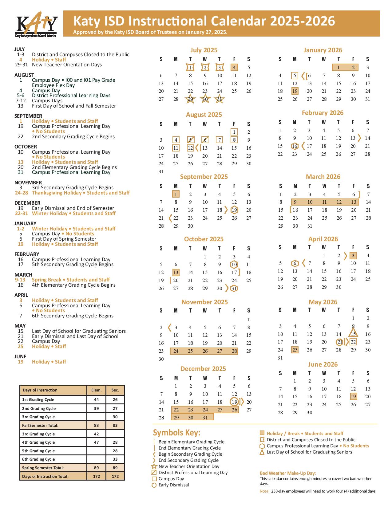 Katy Independent School District Calendar 2025-2026 | Katy ISD