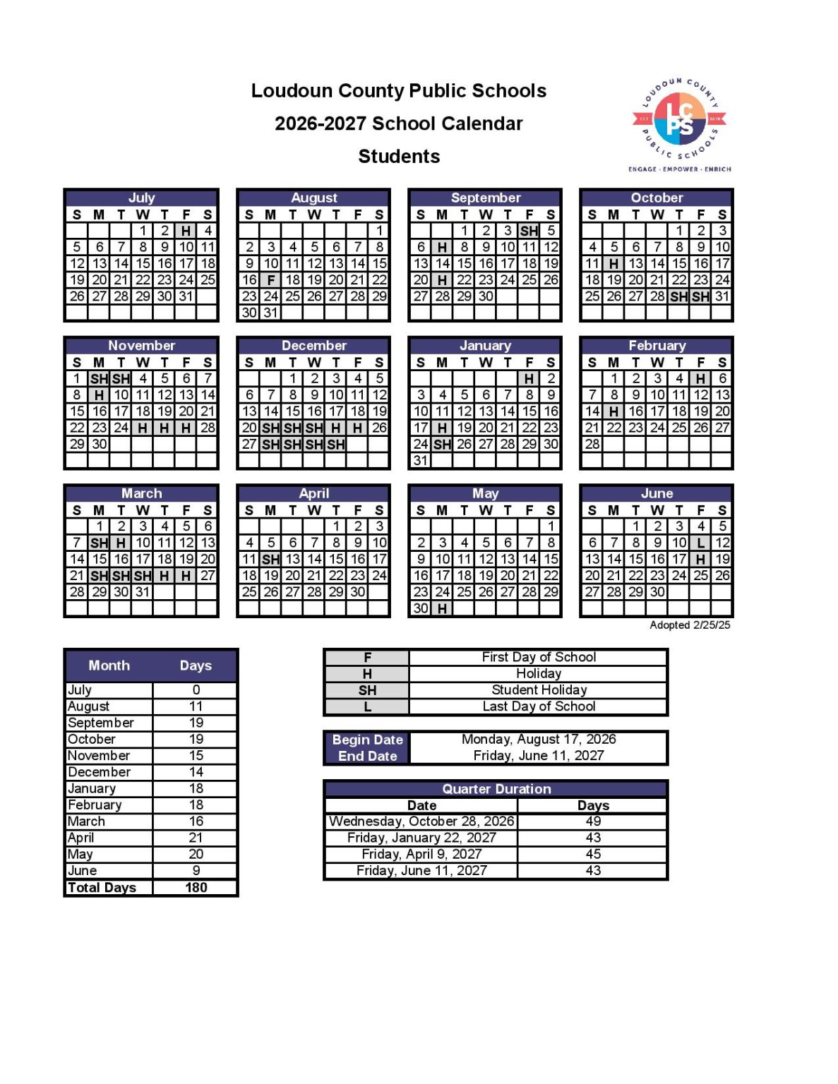 Loudoun County Public Schools Calendar 2026-2027 | LCPS