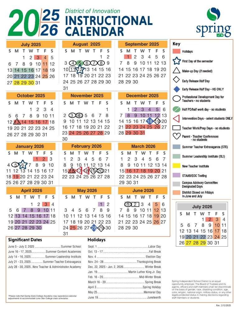 Spring Independent School District Calendar 2025-2026