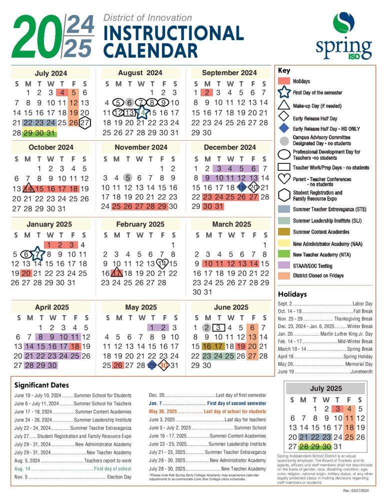 Spring Independent School District Calendar 2025-2026