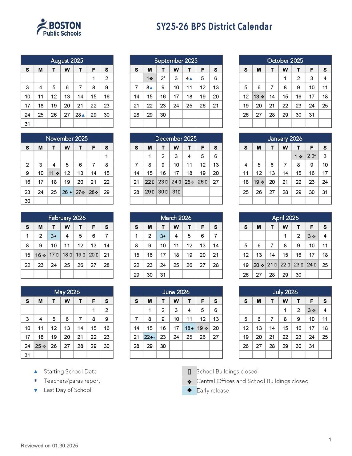Boston Public Schools Calendar 2026-2027 | Academic Schedule