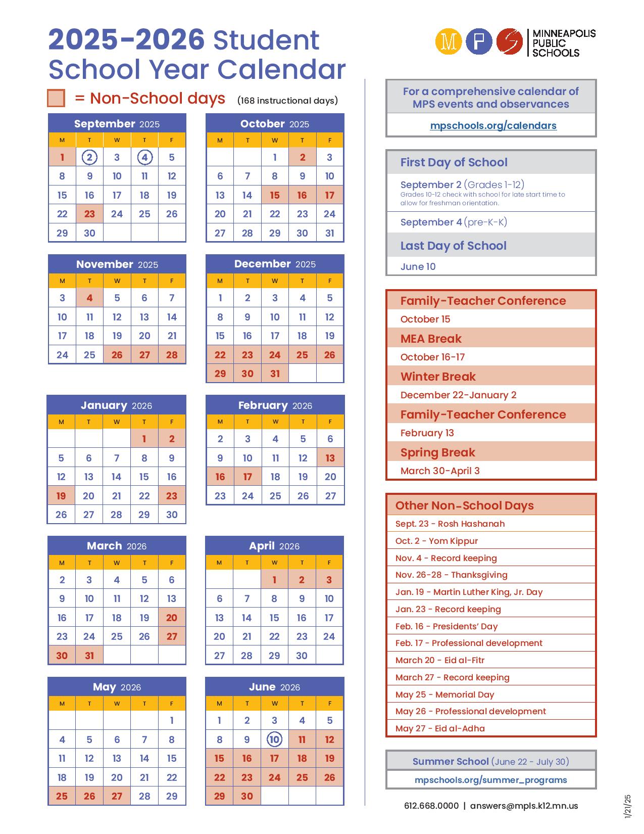 Minneapolis Public Schools Calendar 2025-2026 | Minnesota
