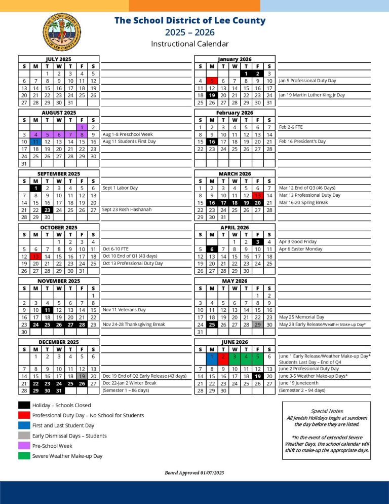 Lee County School District Calendar 2025-2026 | Holidays