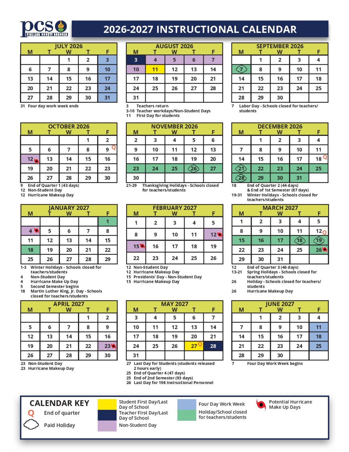 Pinellas County Schools Calendar 2026-2027 | Academic Holidays