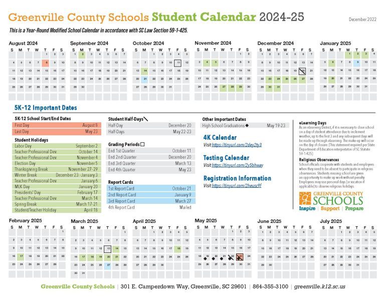 Greenville County Schools Calendar 2026-2027 | GCSD Holidays
