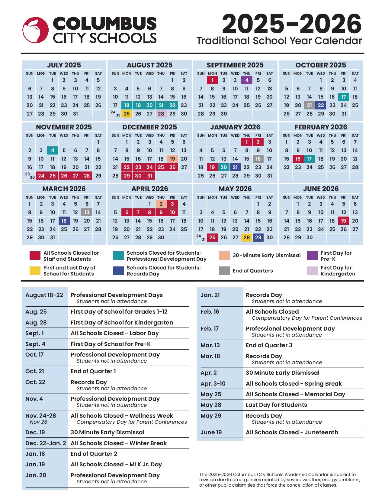 Jefferson County Schools Calendar 2025-2026 | Alabama