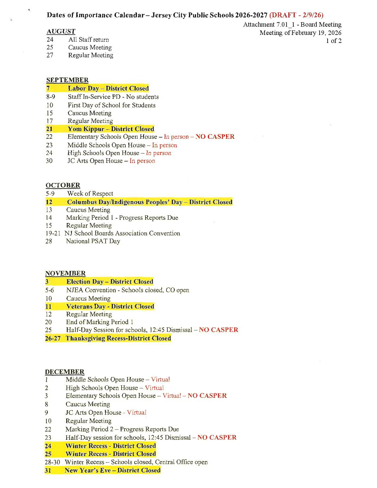 Jersey City Public Schools Calendar 2025-2026 & Holidays