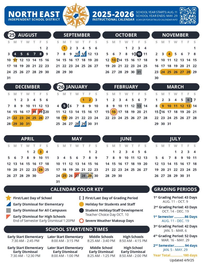 North East ISD Calendar 2025-2026 | Student Calendar
