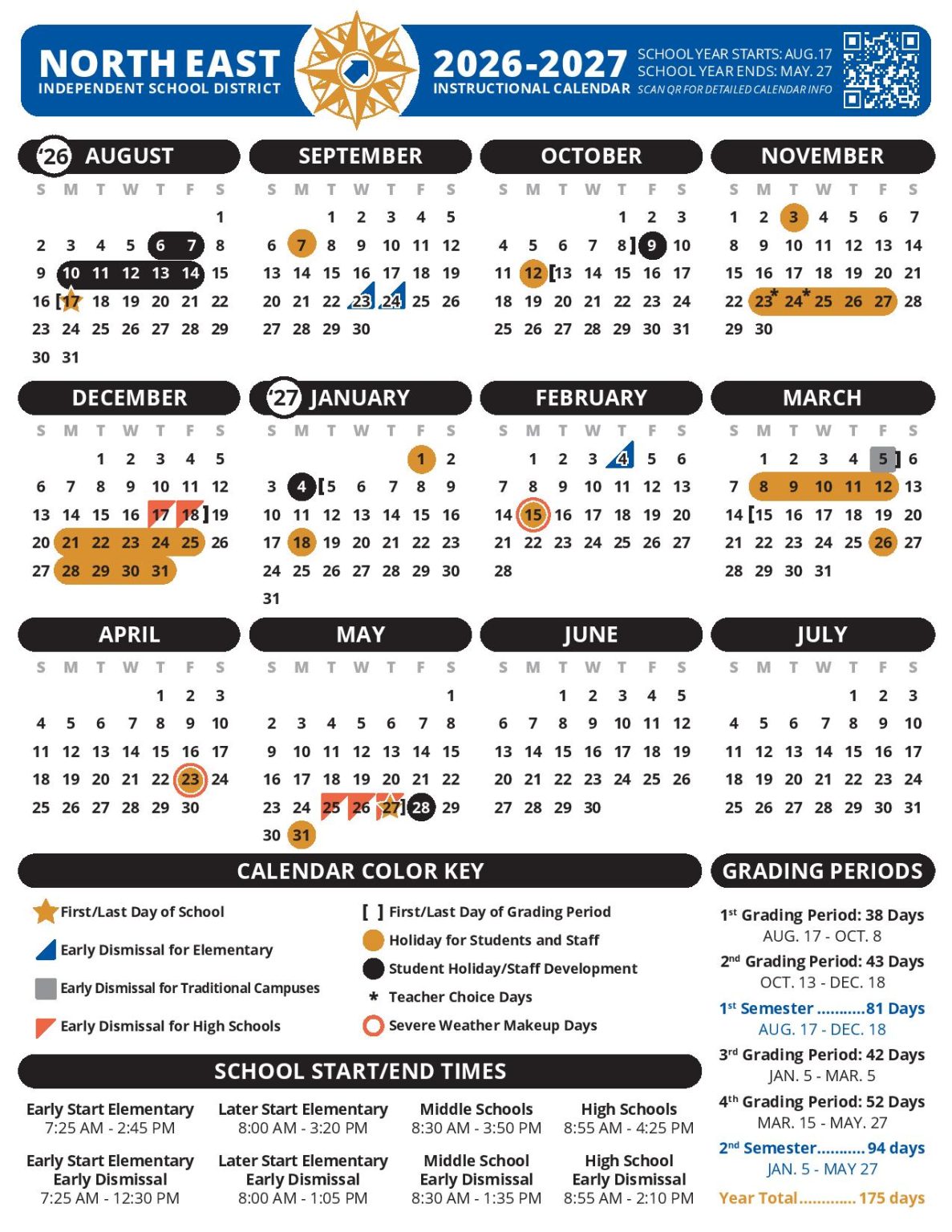 North East ISD Calendar 2026-2027 | Student Calendar