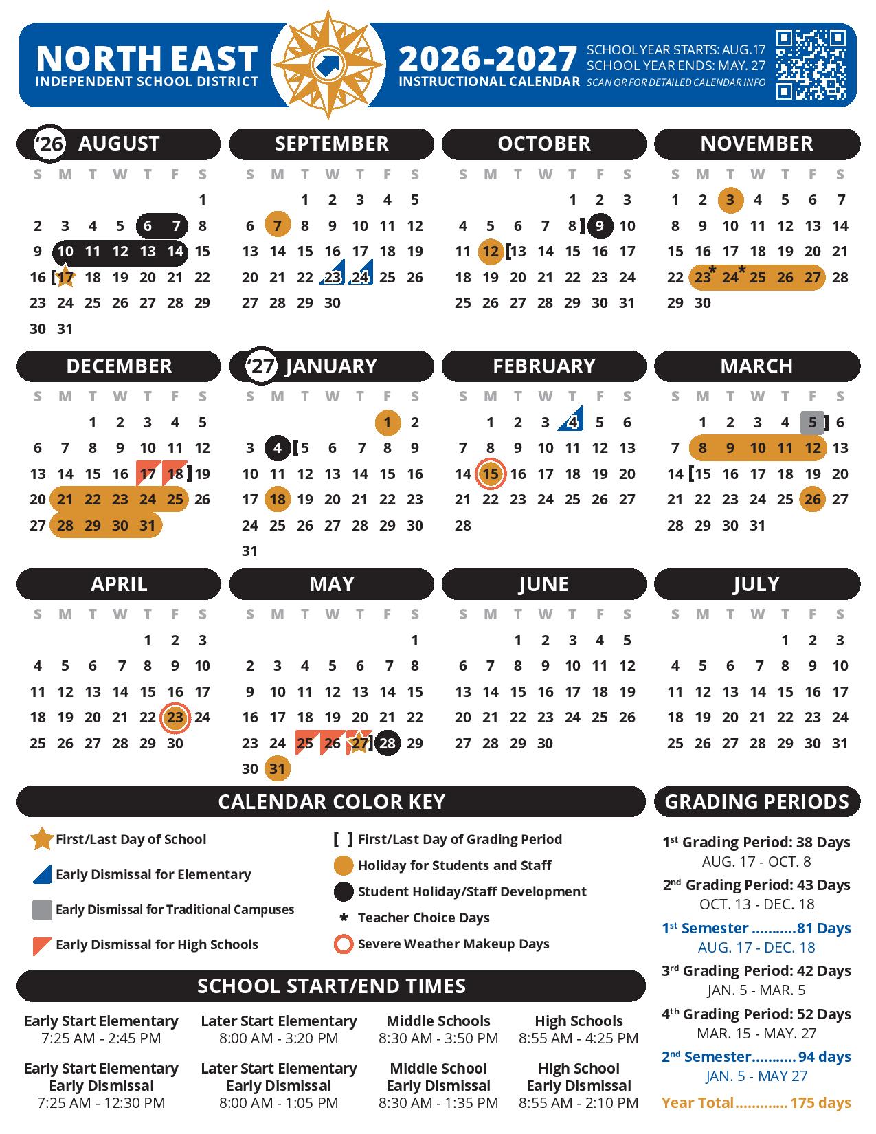 North East ISD Calendar 2026-2027 | Student Calendar