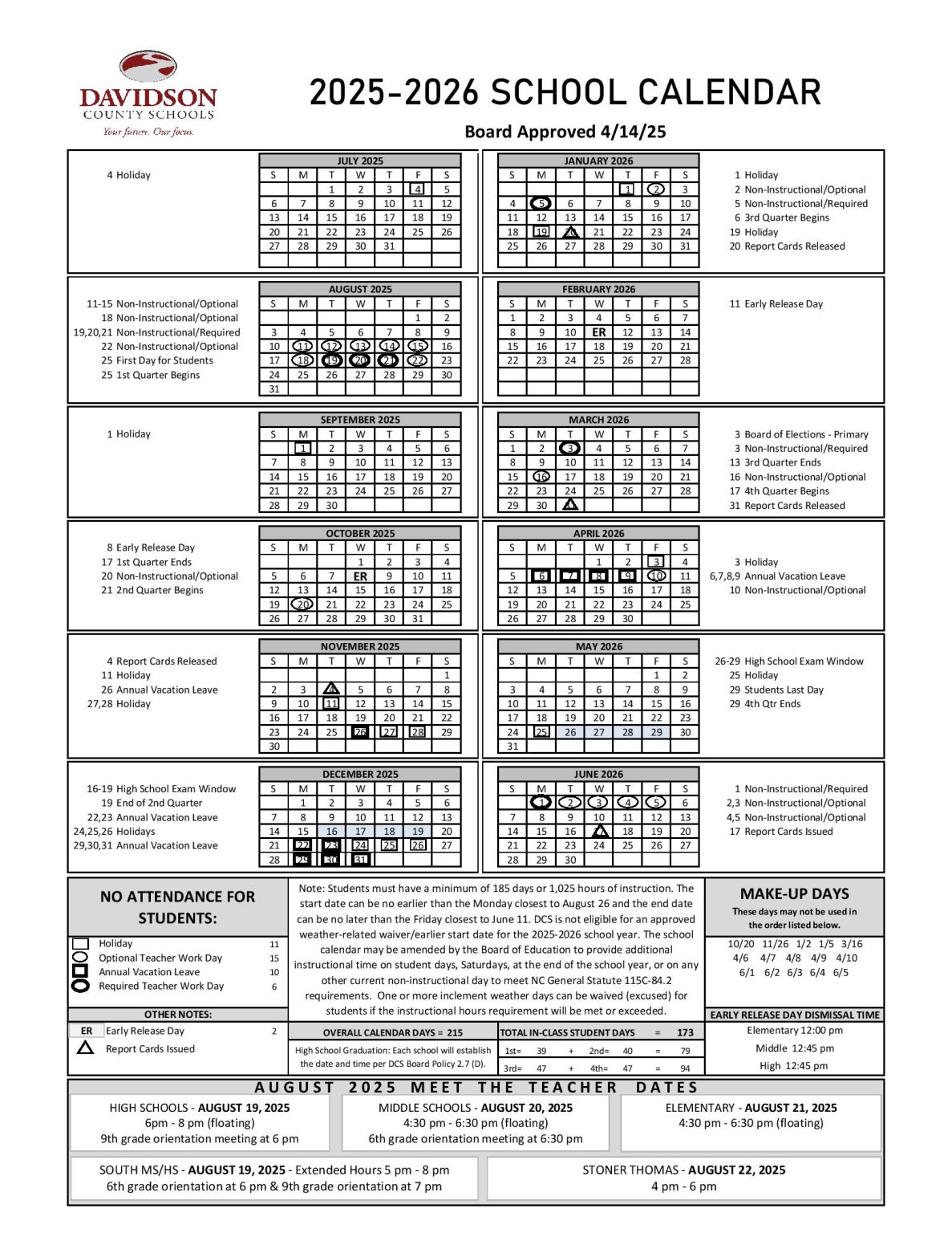 Davidson County Schools Calendar 2026-27 | Academic Holidays