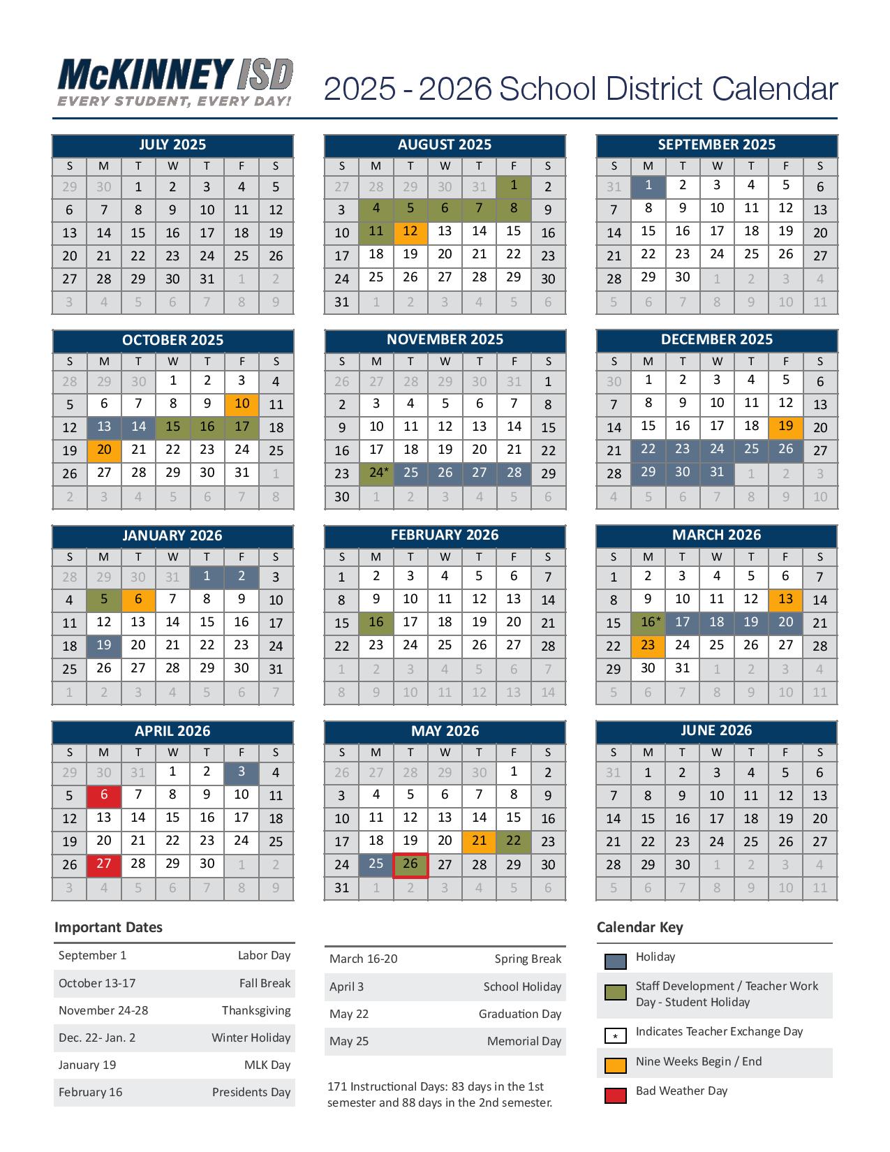 McKinney ISD Academic Calendar 2025-2026 | MISD Holidays