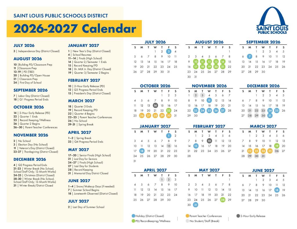 St Louis Public Schools Calendar 2026-2027 | SLPS Holidays