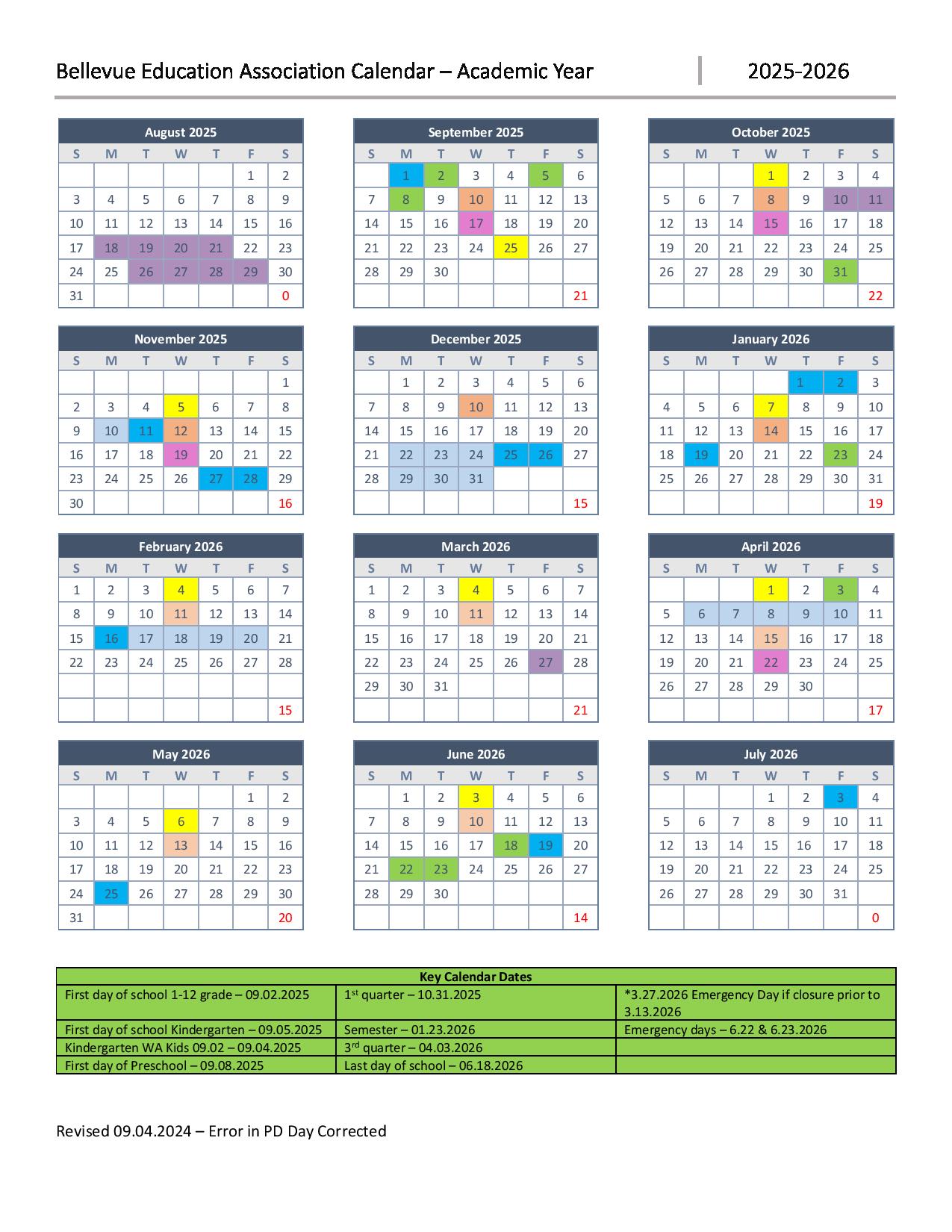 Bellevue School District Calendar 2025-2026 | Holidays