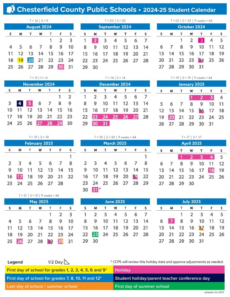 Chesterfield County Public Schools Calendar 2025-2026 PDF