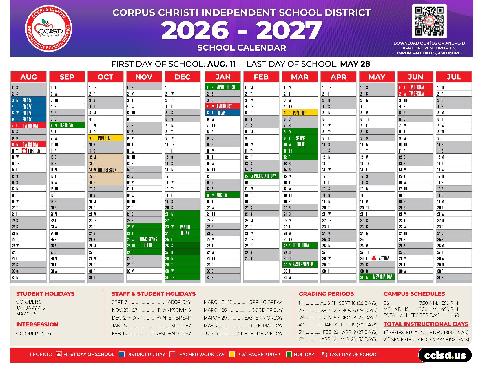 Corpus Christi ISD Calendar 2026-2027 | CCISD Texas