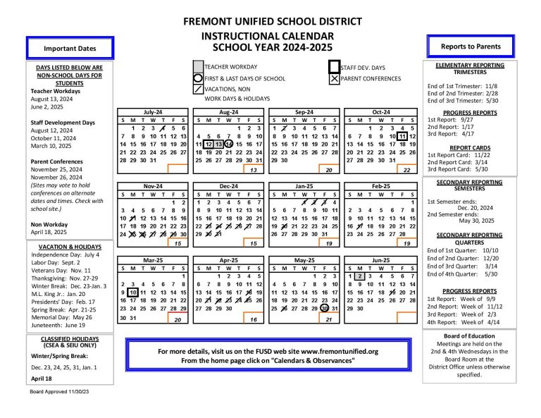 Fremont Unified School District Calendar 2025-2026 | FUSD