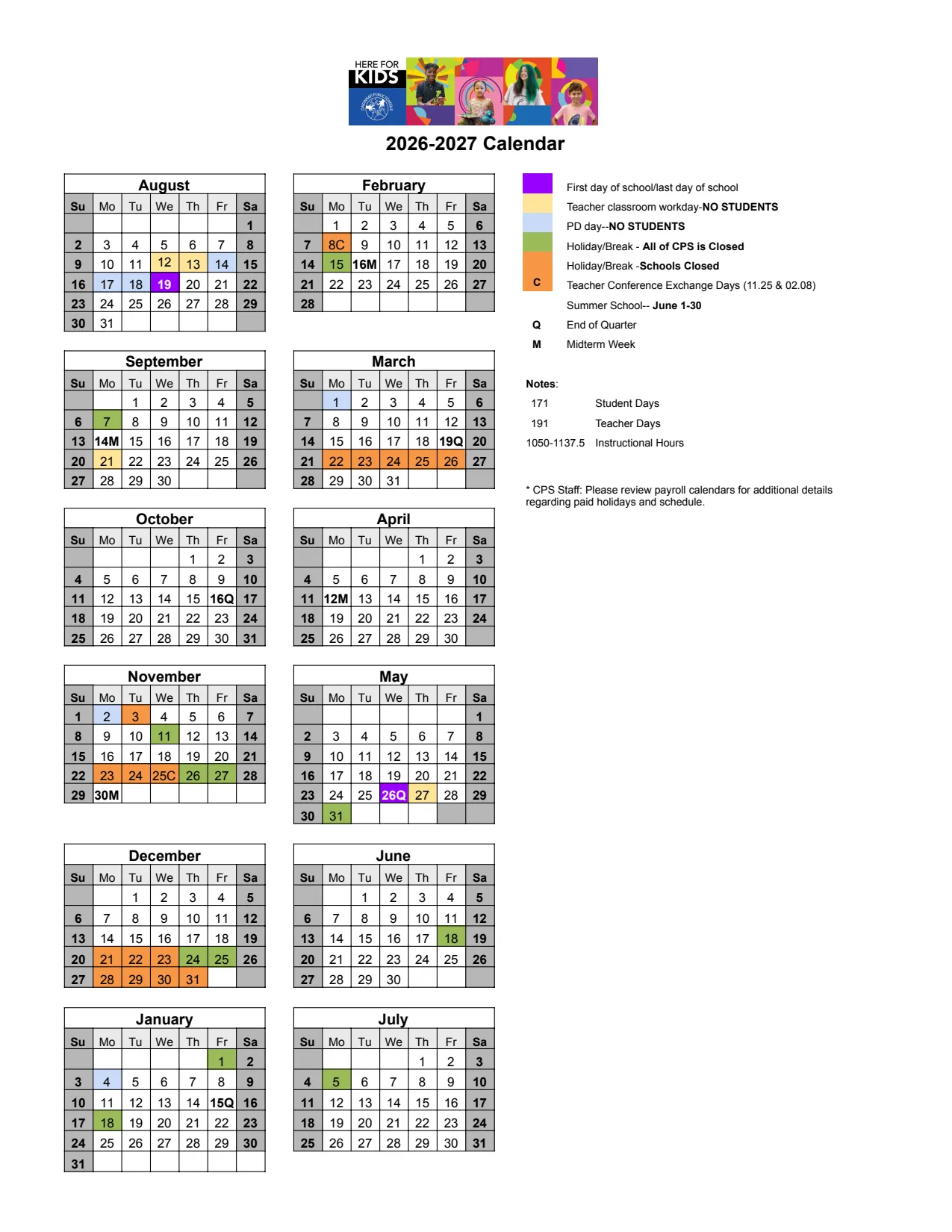 Cincinnati Public Schools Calendar 2026-2027 | Printable