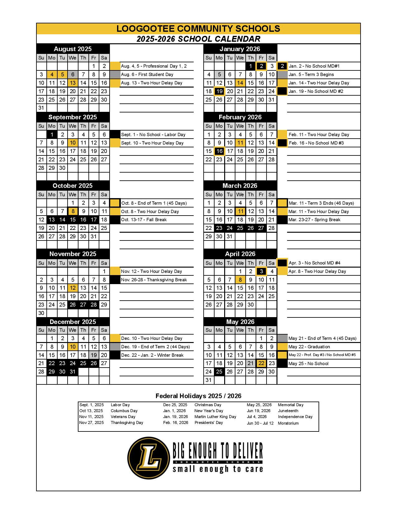 Loogootee Community Schools Calendar 2025-26 | Download PDF