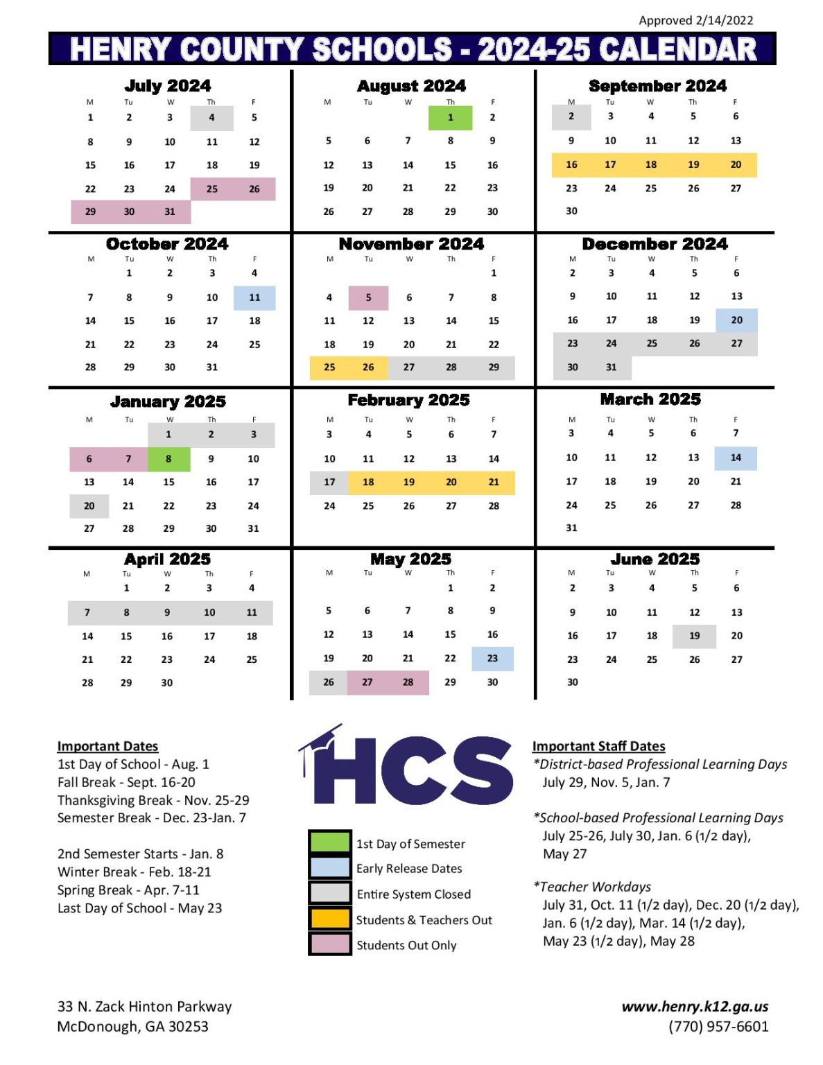 Henry County Schools Calendar 2025-2026 | Check Holidays