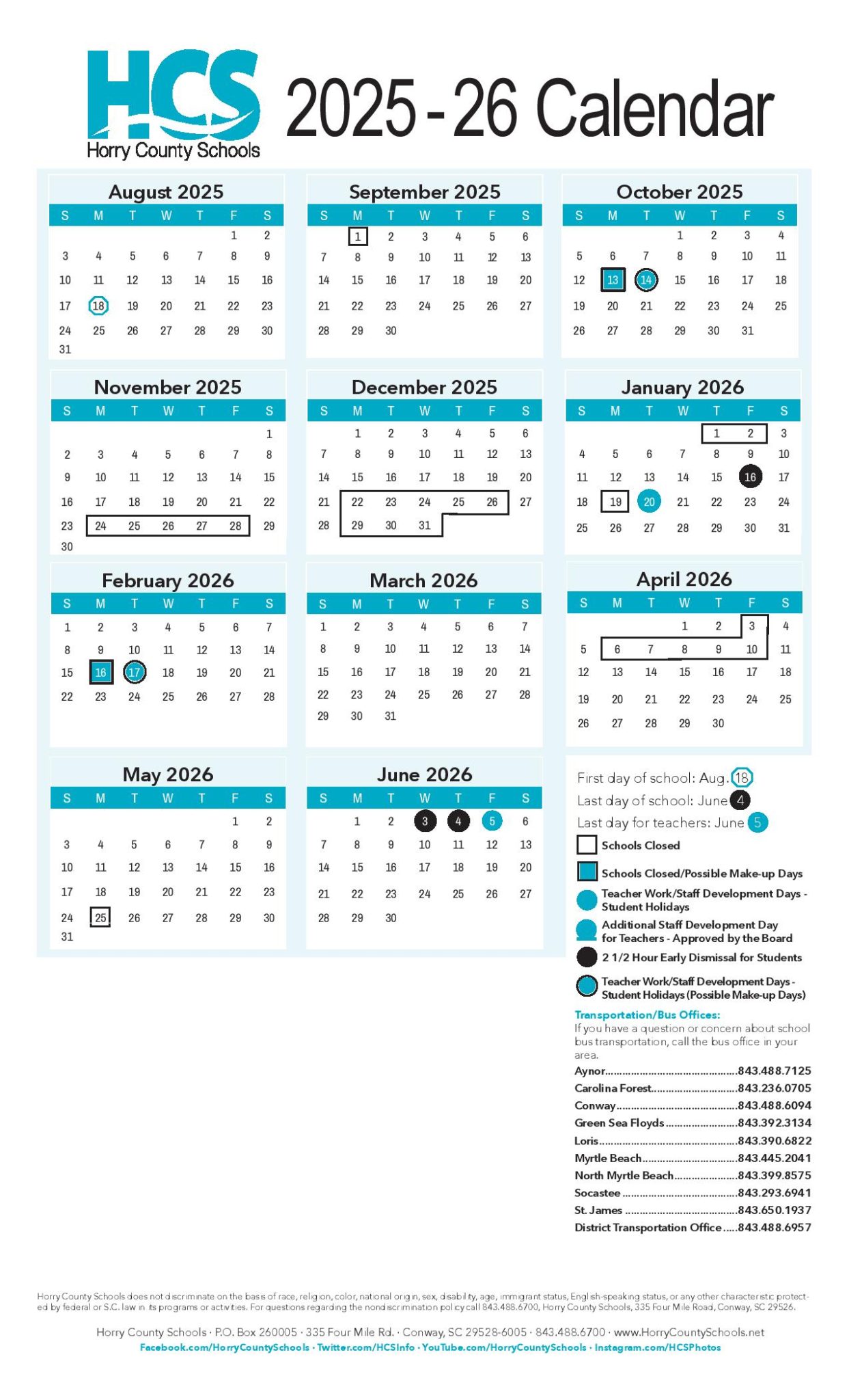 Horry County Schools Calendar 2026-2027 | HCS Holidays