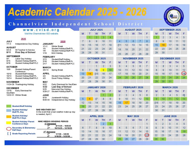Channelview Independent School District Calendar 2026-2027