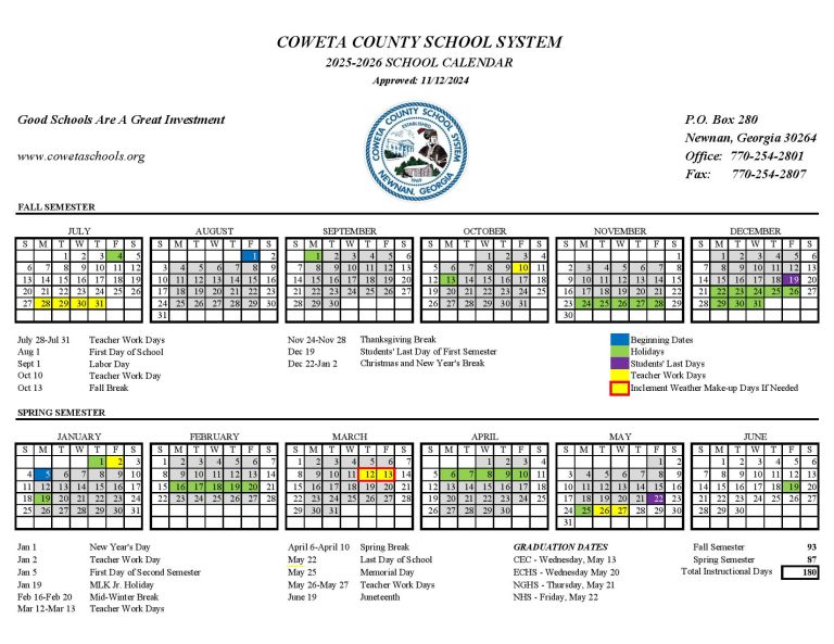 Coweta County Schools Calendar 2026-2027 | Holidays