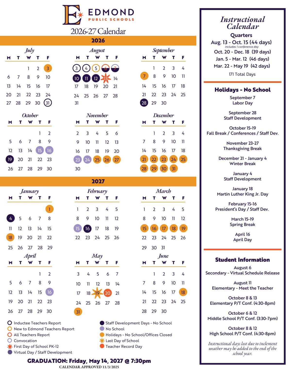 Edmond Public Schools Calendar 2026-2027 | Holidays
