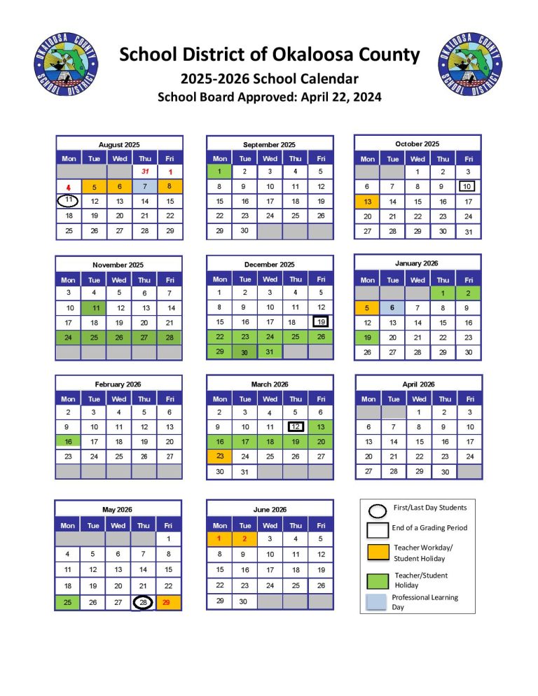Okaloosa County School District Calendar 2026-2027