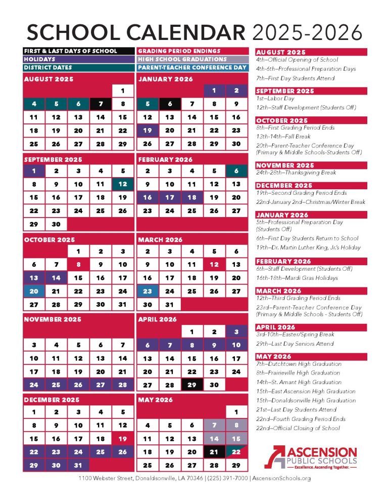 Ascension Public Schools Calendar 2026-2027 | Louisiana