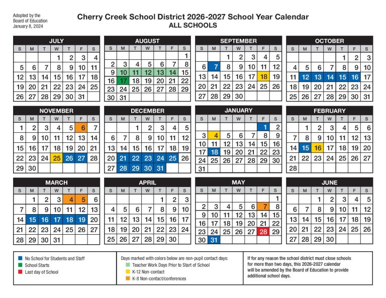 Cherry Creek School District Calendar 2026-2027