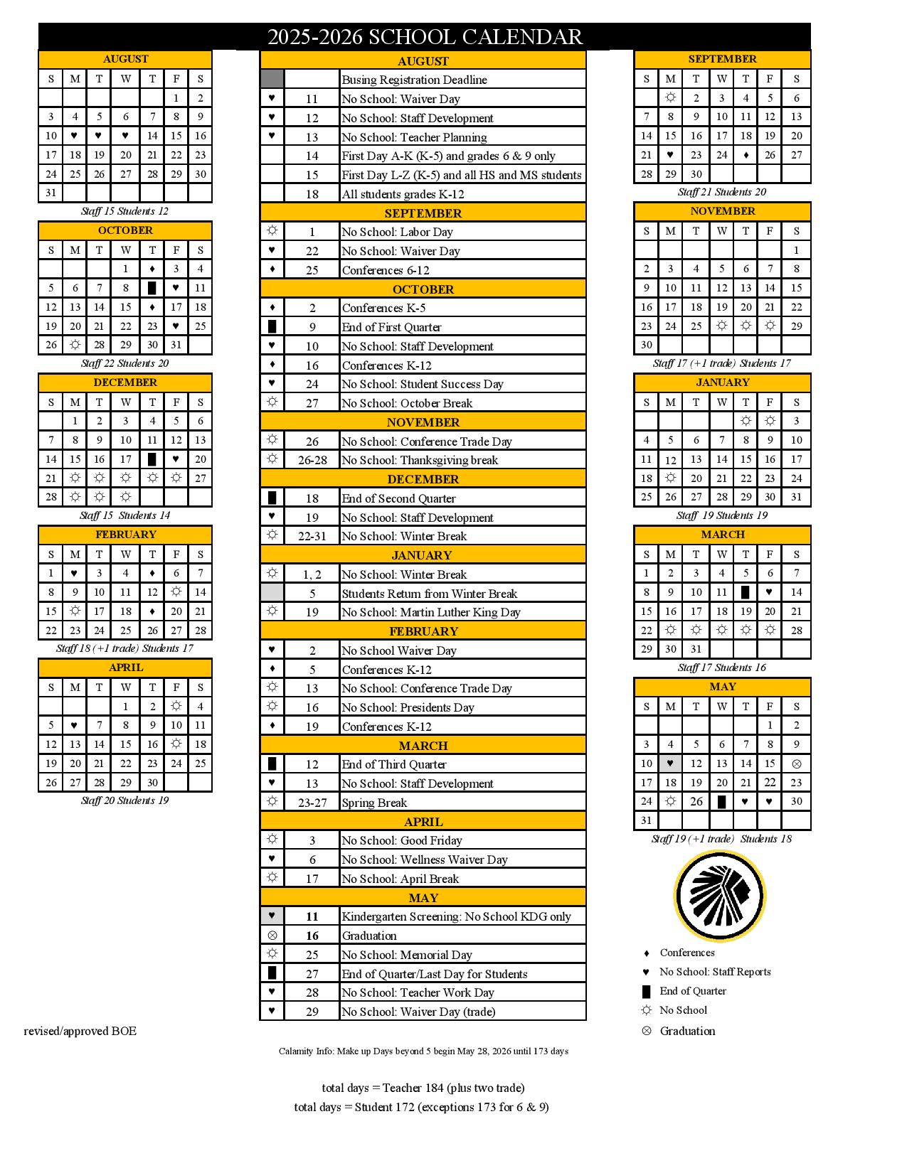 Southwest Licking Local School District Calendar 2025-2026