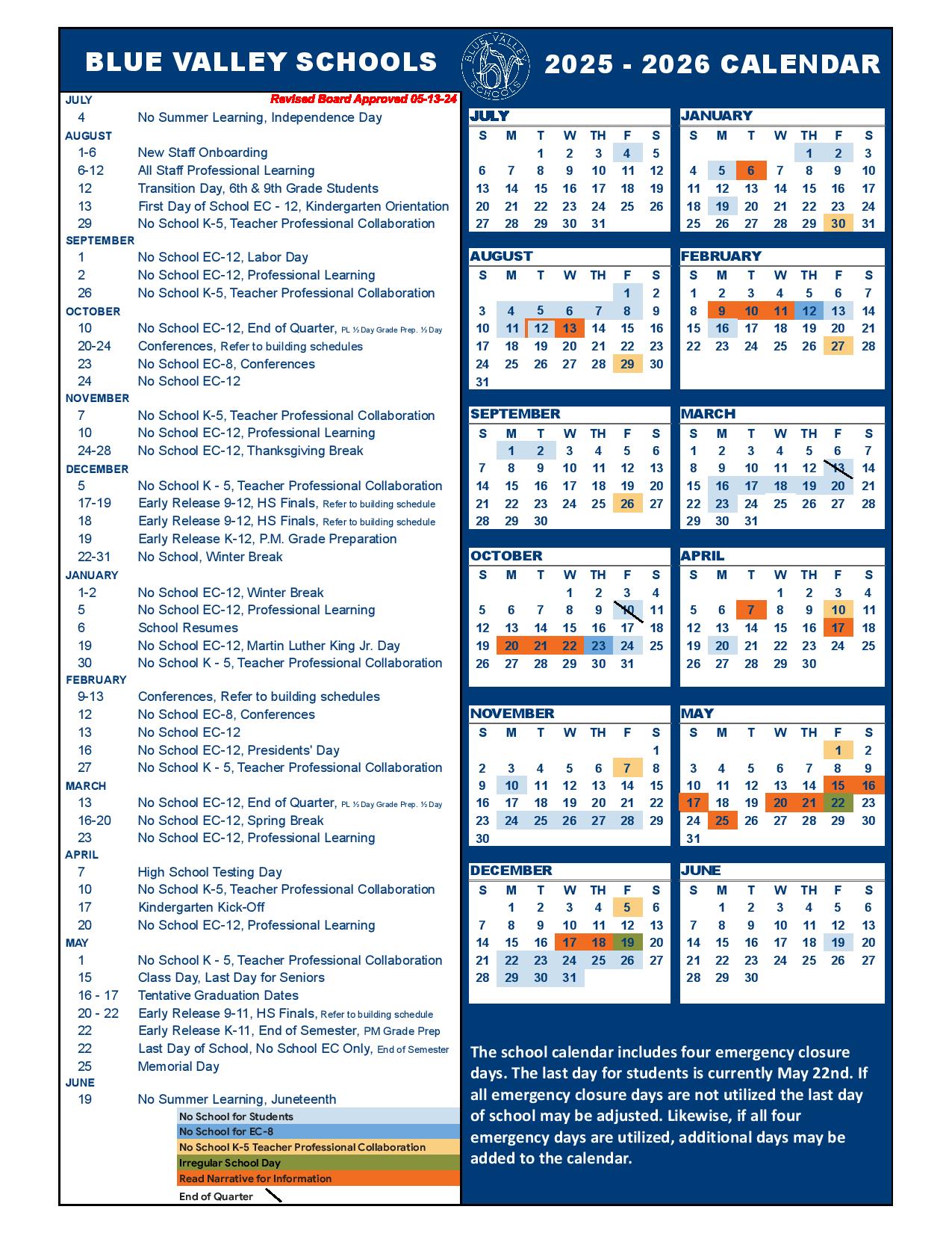 Blue Valley School District Calendar 2025-2026 | Download Now