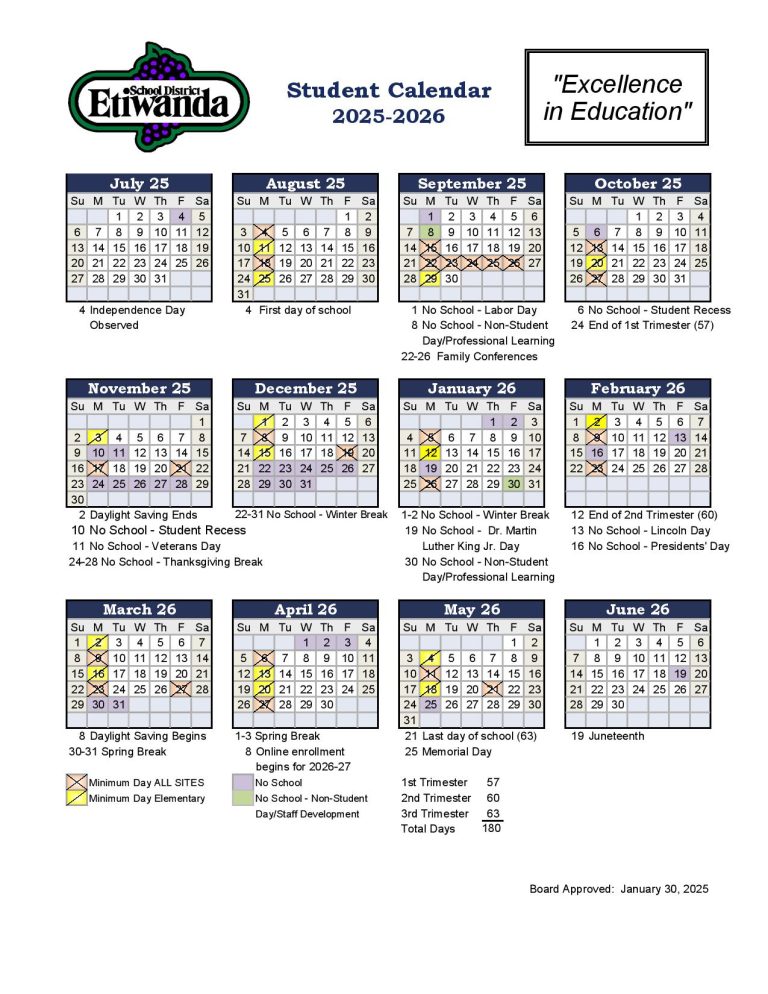 Etiwanda School District Calendar 2025-2026 | Holidays