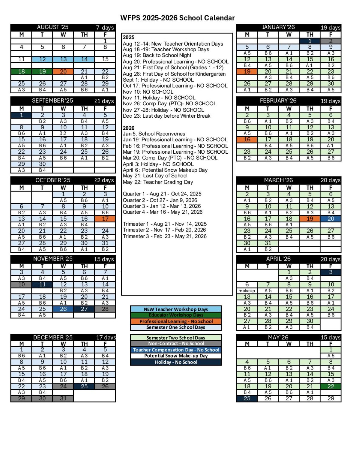 West Fargo Public Schools Calendar 2025-2026 | Download