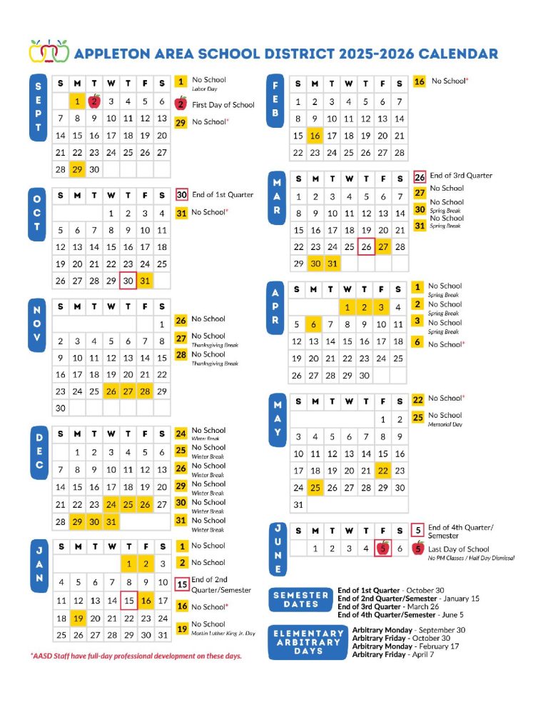 Appleton Area School District Calendar 2026-2027
