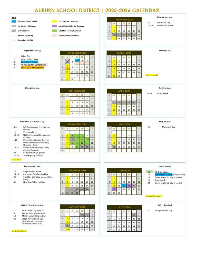 Auburn School District Calendar 2026-2027 | Holidays