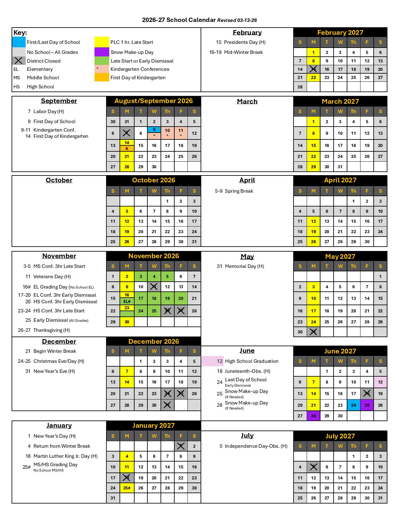 Auburn School District Calendar 2026-2027 | Holidays