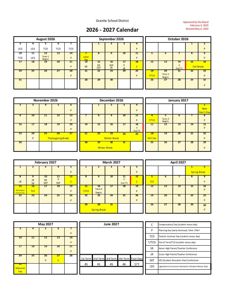 Granite School District Calendar 2026-2027 | Holidays