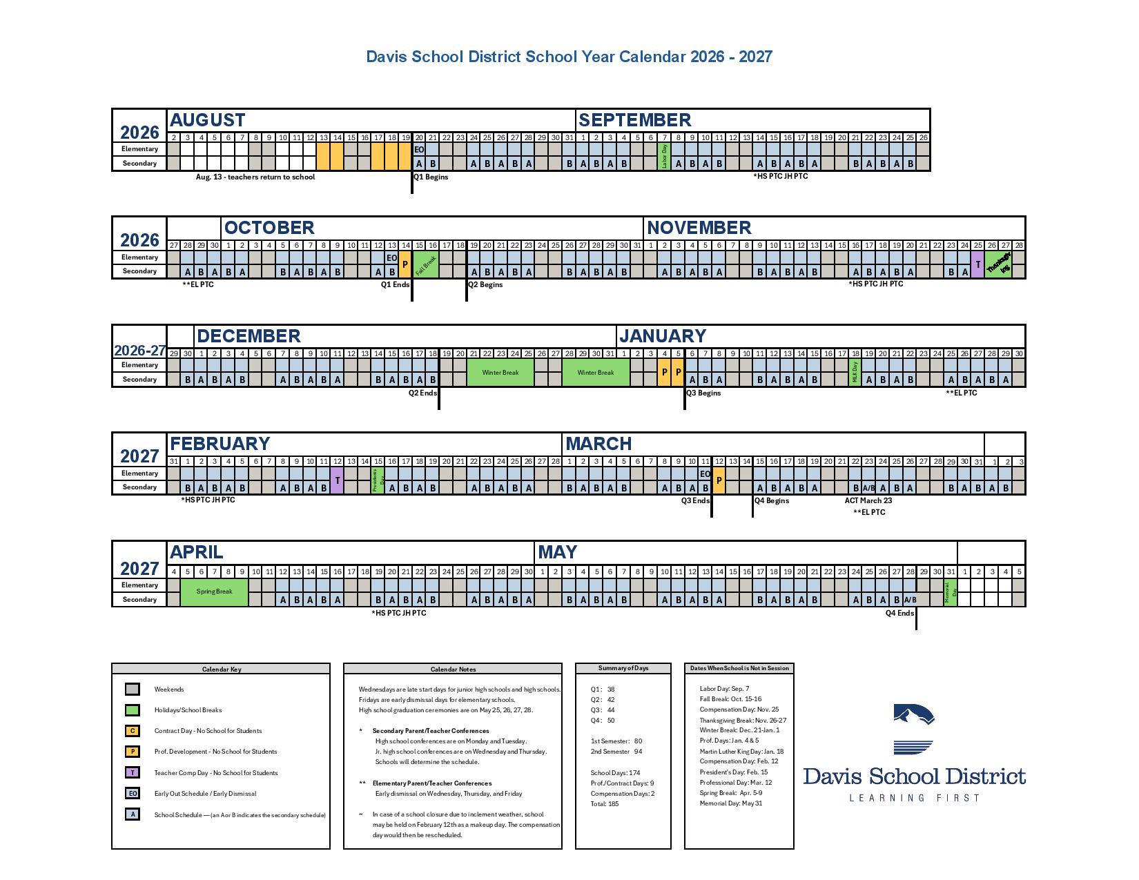 Davis School District Calendar 2026-2027 | Download Now